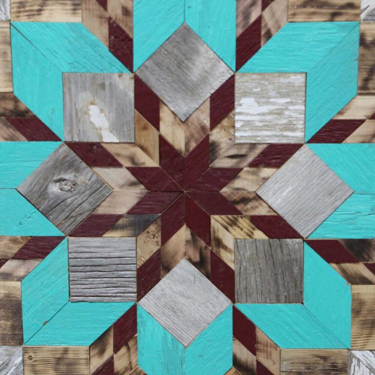 Large Turquoise and Red Flower Barn Quilt - The Best Quilt Patterns